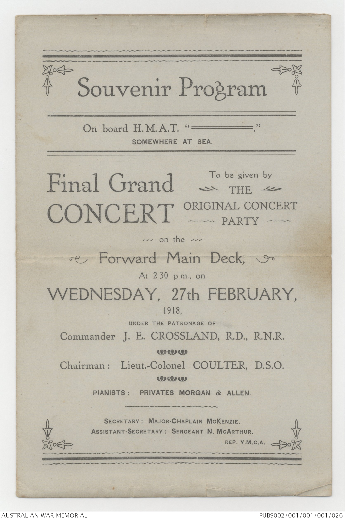 [Concert program] Item 26: Souvenir program | Australian War Memorial