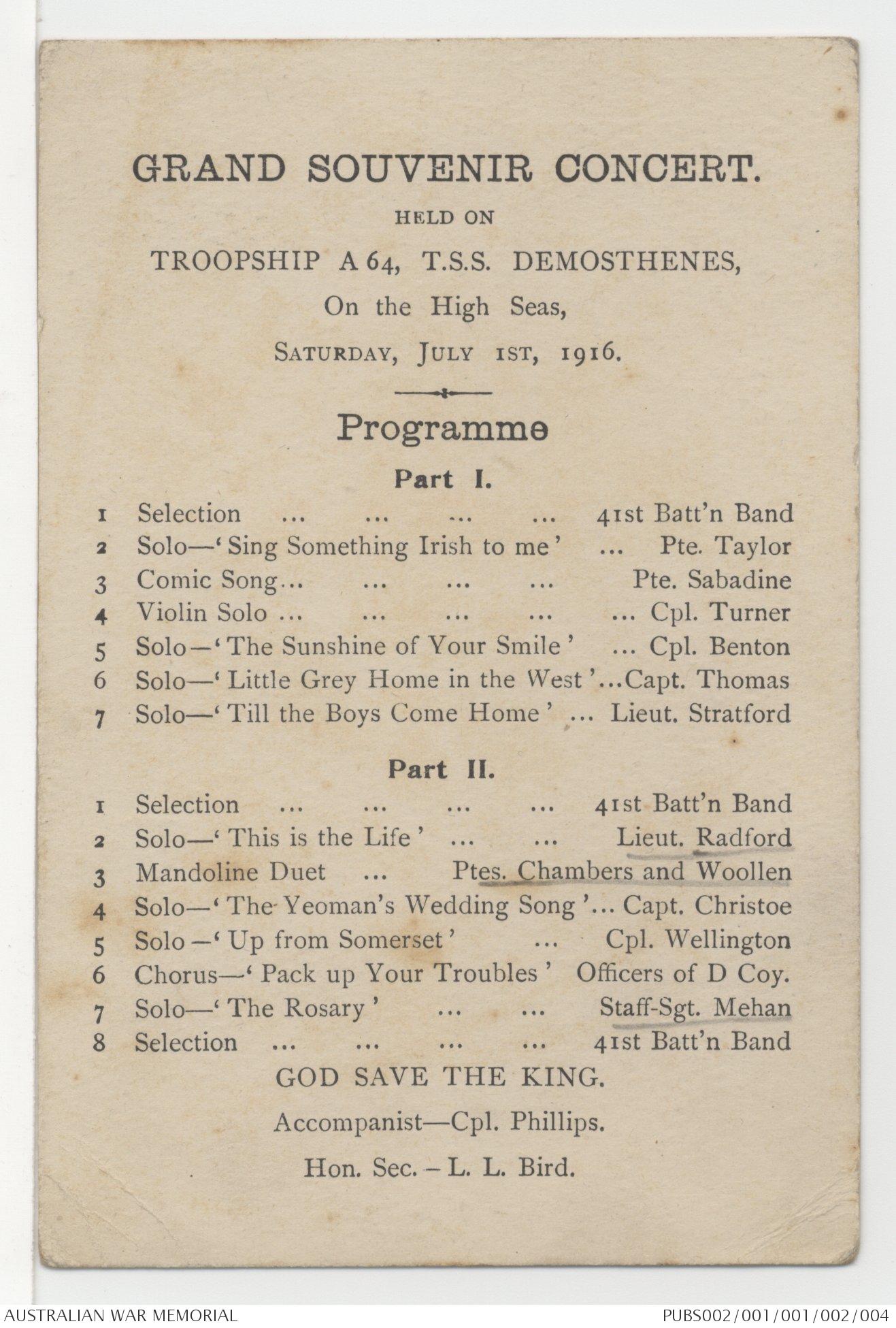[Concert program] Item 4: Grand souvenir concert. | Australian War Memorial