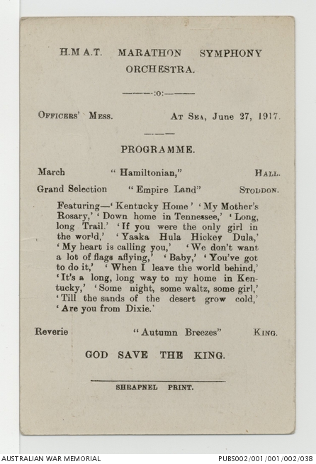 Item 38: HMAT Marathon Symphony Orchestra | Australian War Memorial