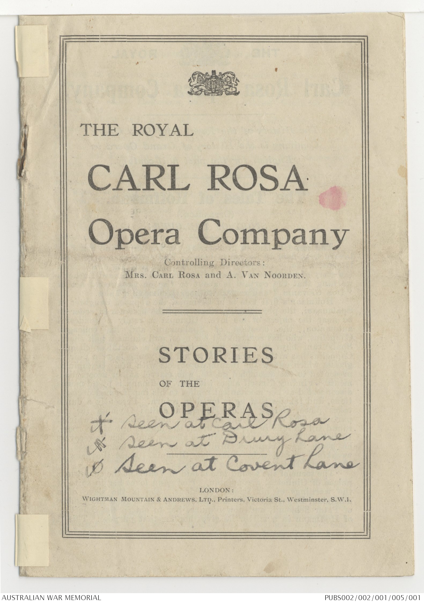 Item 1: The Royal Carl Rosa Opera Company | Australian War Memorial