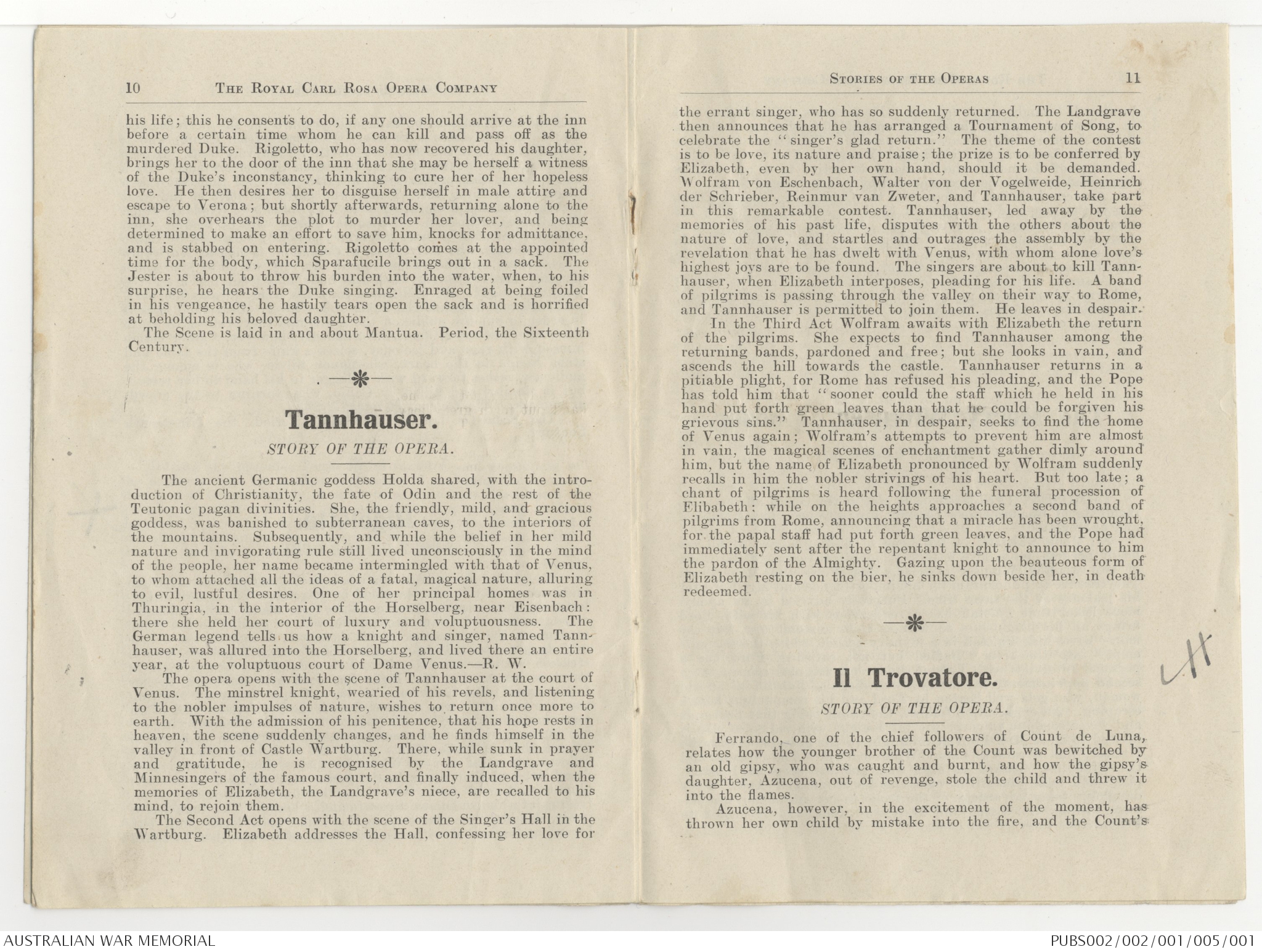 Item 1: The Royal Carl Rosa Opera Company | Australian War Memorial