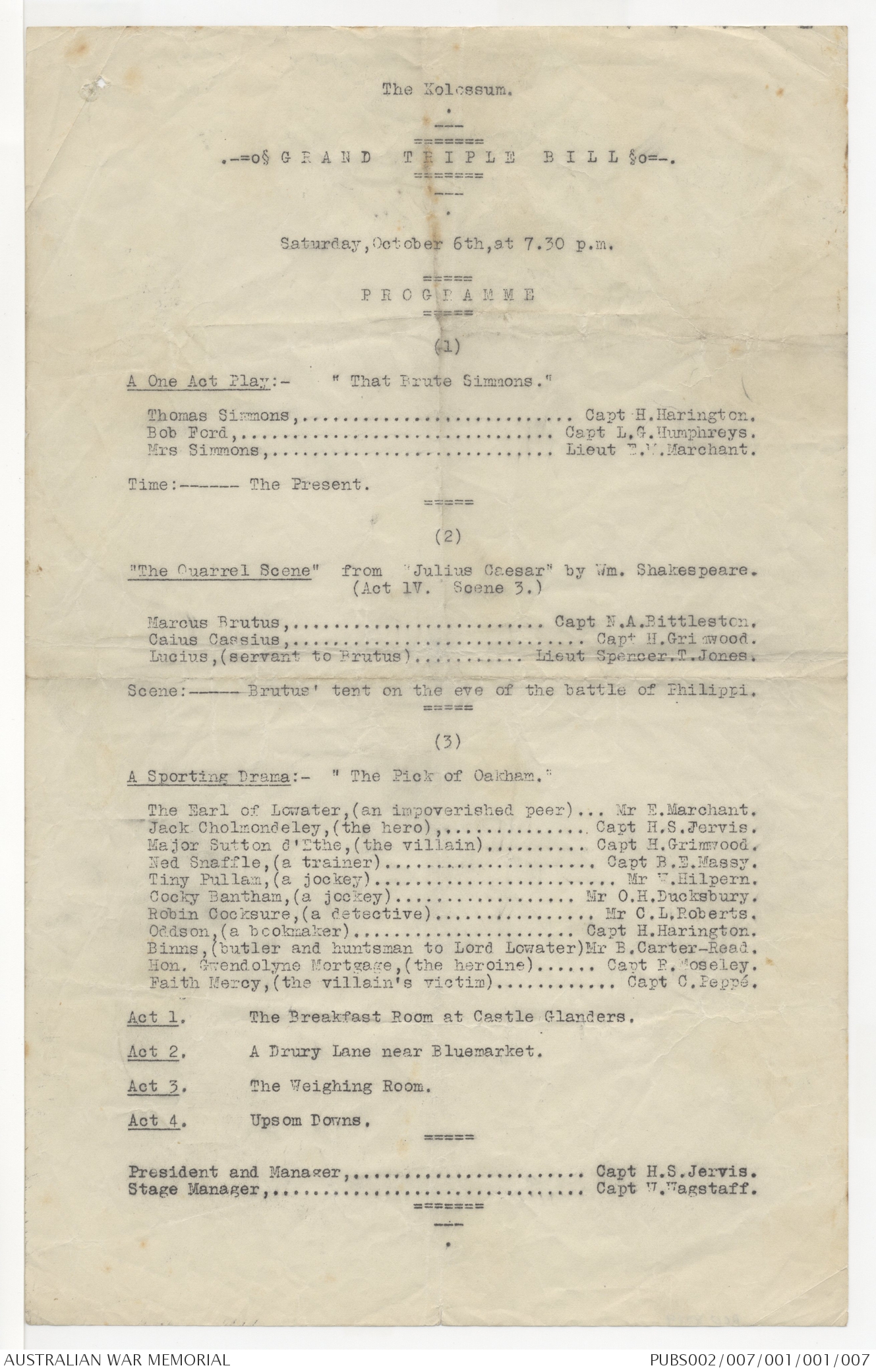 Item 7: Grand triple bill | Australian War Memorial