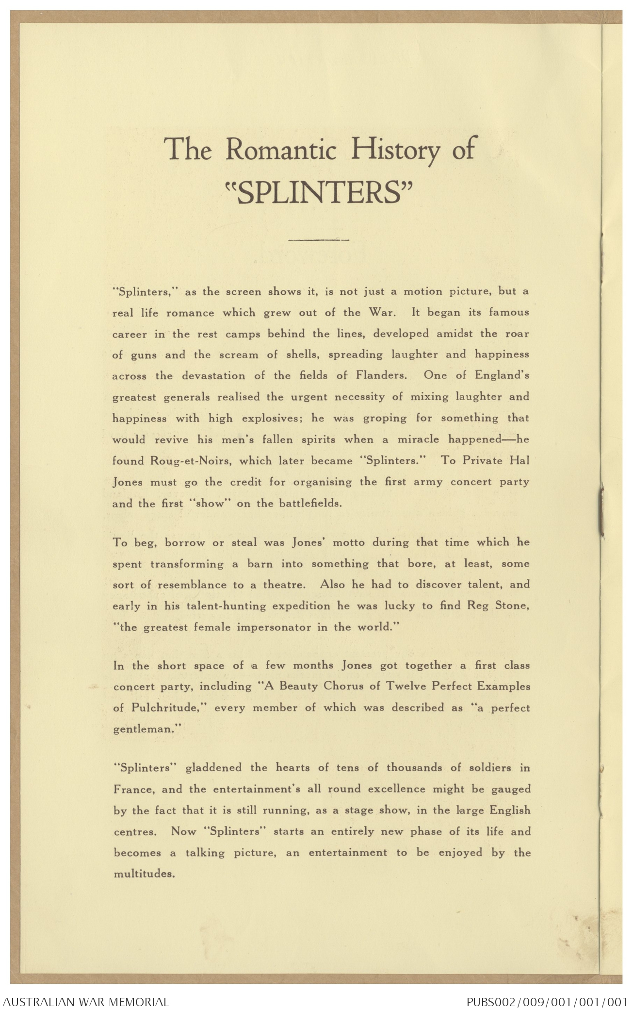 Item 1: 'Splinters' | Australian War Memorial