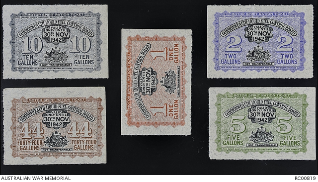 Motor spirit ration tickets March 1942 | Australian War Memorial