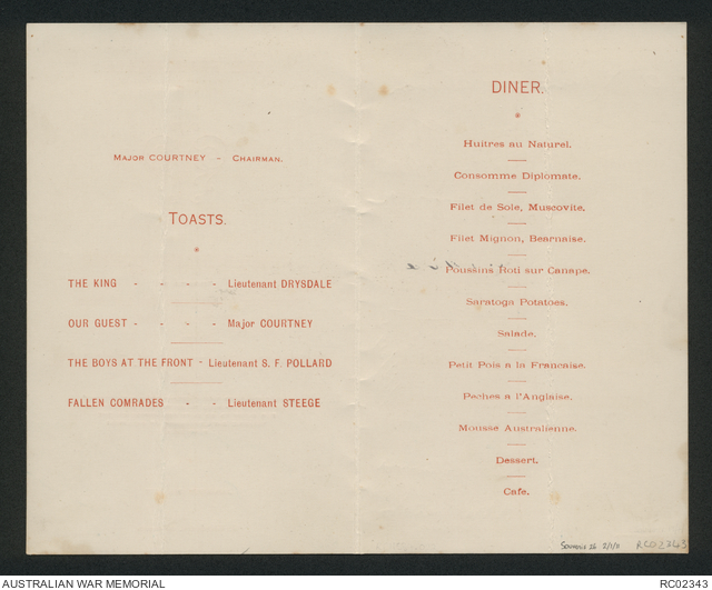 [Menu] The Francatelli: complimentary dinner tendered by the returned ...