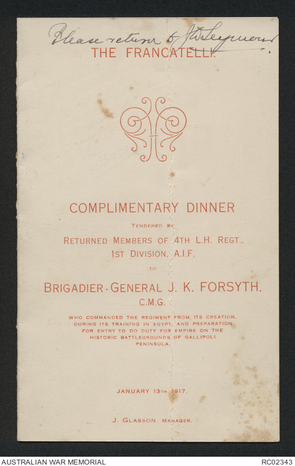 [Menu] The Francatelli: complimentary dinner tendered by the returned ...