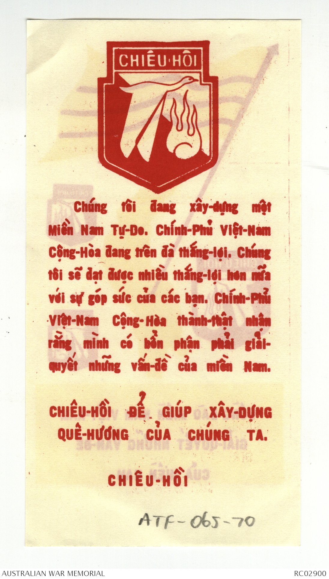 ATF-065-70: South Vietnamese leaflet | Australian War Memorial