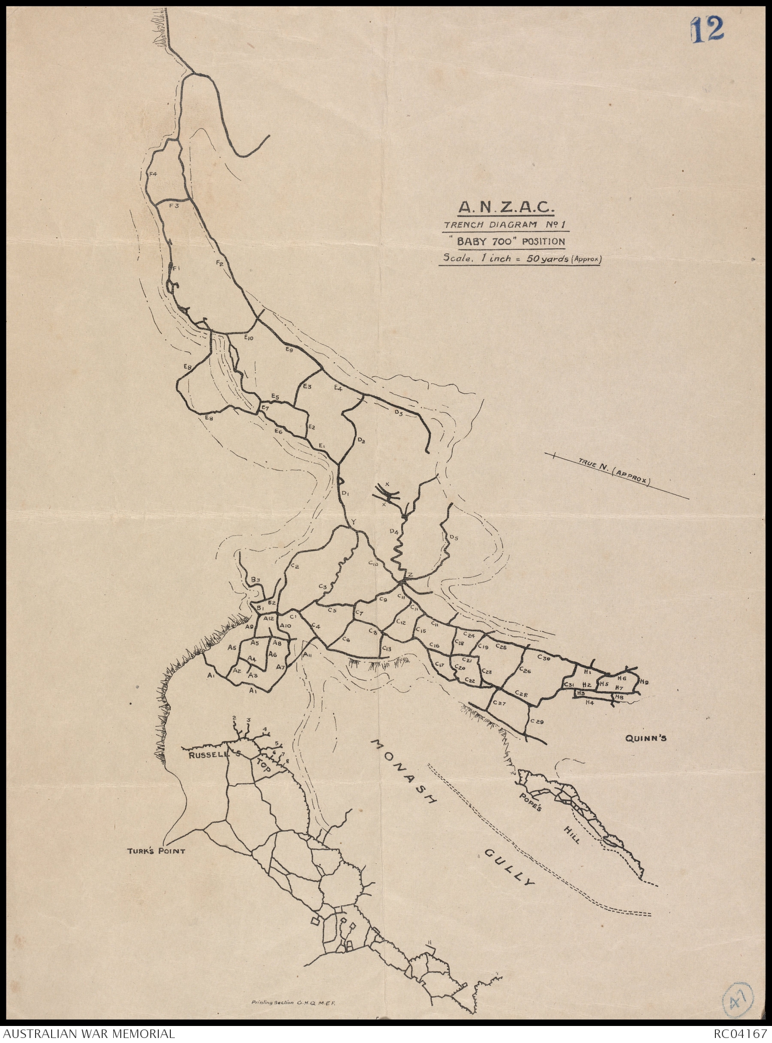 Anzac trench diagram no I. Baby 700 position | Australian War Memorial