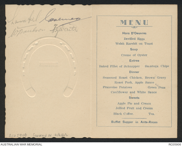 [Menu] Victory Dinner Menu | Australian War Memorial