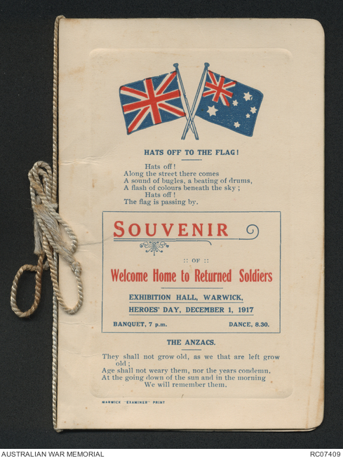 [Menu] Welcome Home to Returned Soldiers menu | Australian War Memorial