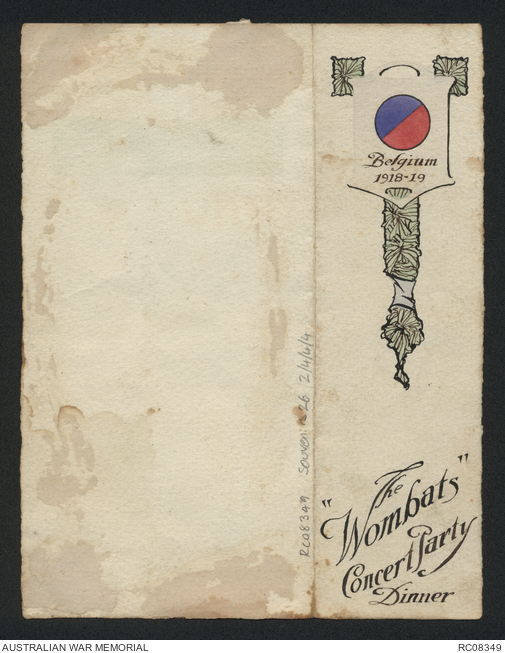[Menu] 'The Wombats Concert Party Dinner' Menu | Australian War Memorial
