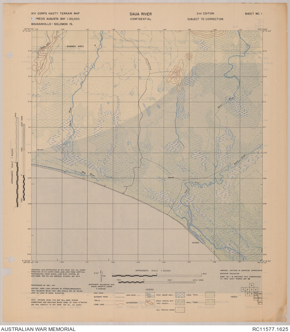 Saua River : XIV Corps hasty terrain map, Empress Augusta Bay 1:20,000 ...