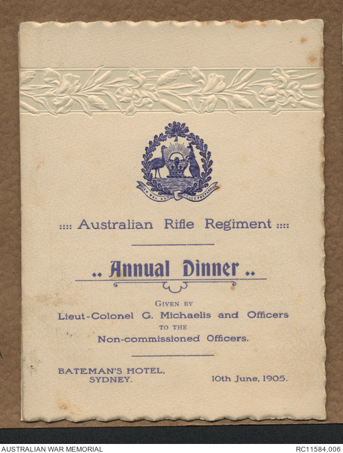 [Menu] Invitation and Menu for Australian Rifle Regiment Dinner ...