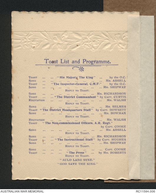 [Menu] Invitation and Menu for Australian Rifle Regiment Dinner ...