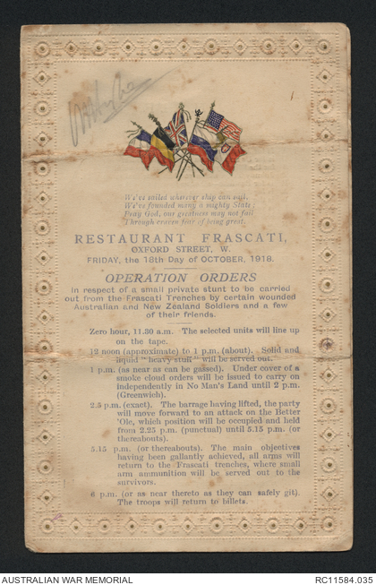 [Menu] Restaurant Frascati | Australian War Memorial