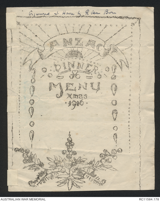 [Menu] Anzac Dinner Menu | Australian War Memorial