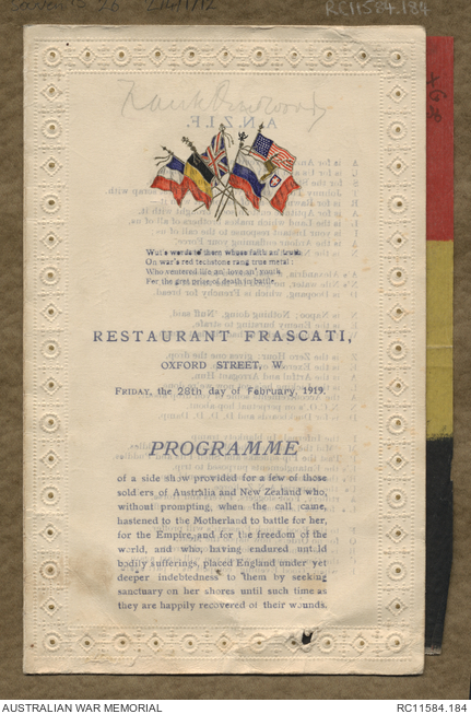 [Menu] Restaurant Frascati | Australian War Memorial