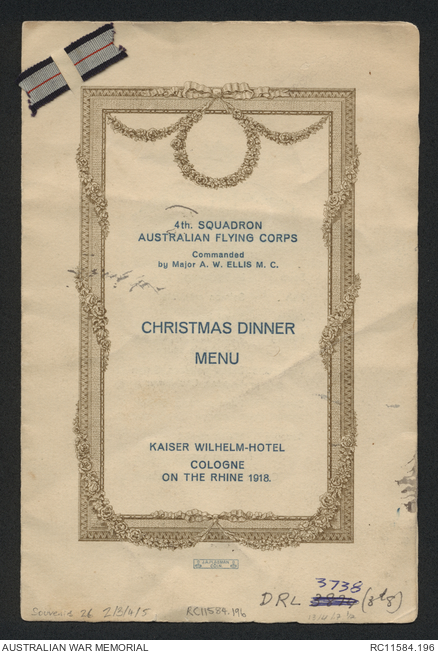 [Menu] 4th Squadron. Australian Flying Corps. Christmas Dinner Menu ...