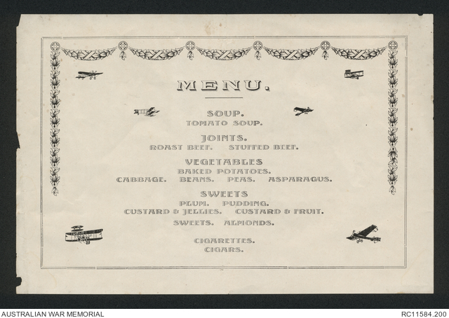 [Menu] Souvenir of 1918, Xmas dinner Menu | Australian War Memorial