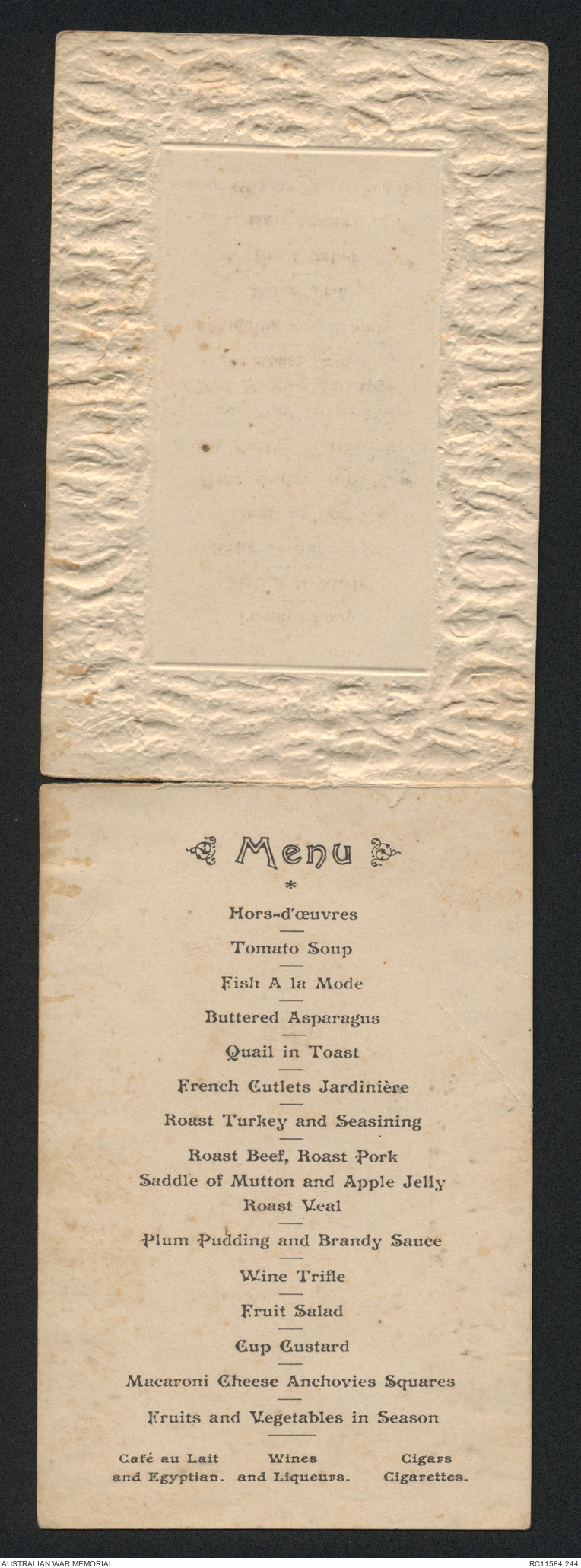 [Menu] 10th Light Horse Regiment, Palestine Dinner | Australian War ...