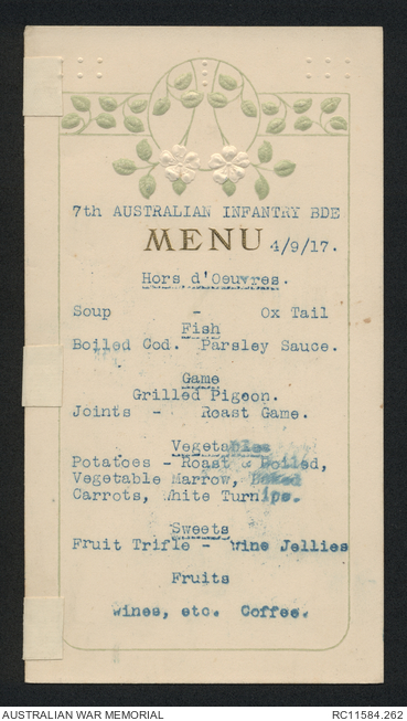 [Menu] 7th Australian Infantry Brigade menu and programme of music ...