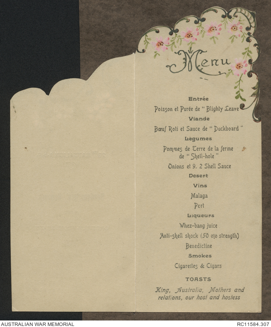 [Menu] 29th Battalion A.I.F. Headquarters’ Runners and orderly-room ...