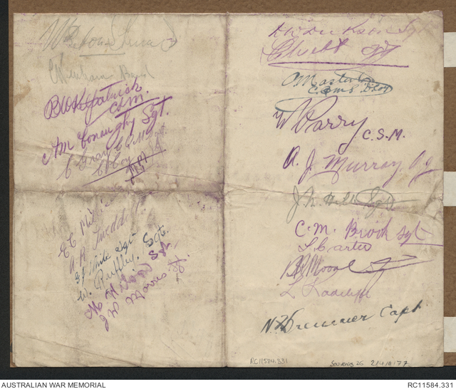 [Menu] 47th Battalion. Sergeants Mess | Australian War Memorial