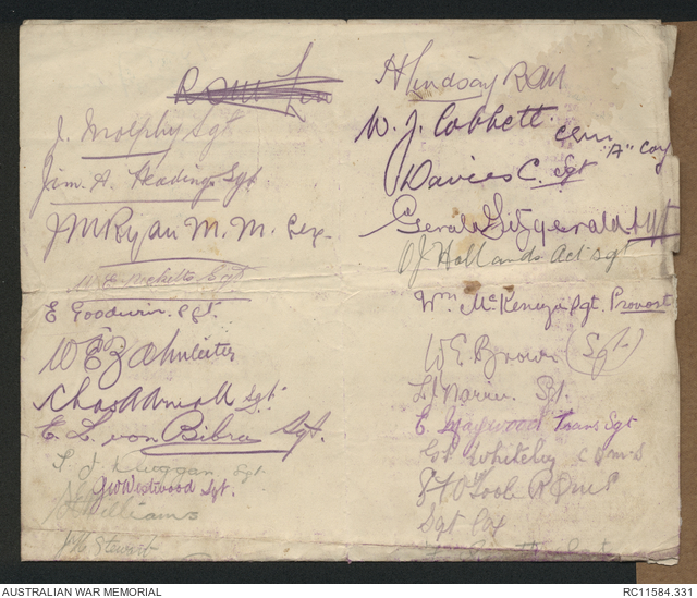 [Menu] 47th Battalion. Sergeants Mess | Australian War Memorial