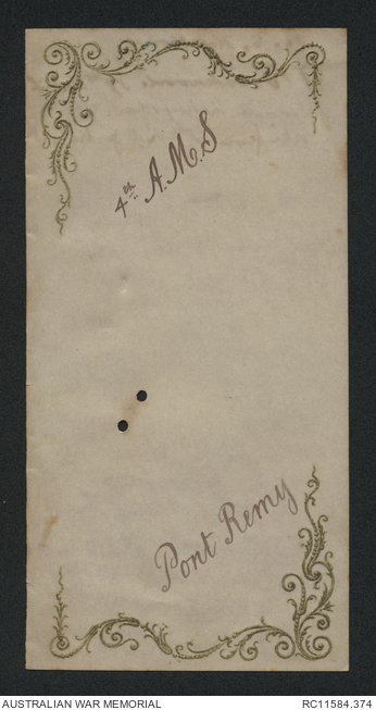 [Menu] 4th Army Medical Service, Pont Remy | Australian War Memorial