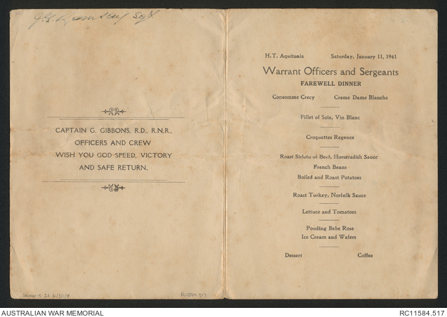 [Menu] H.T. Aquitania Warrant Officers and Sergeants farewell dinner ...