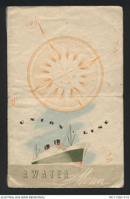 [Menu] Union Line. Farewell dinner, R.M.S. Awatea | Australian War Memorial