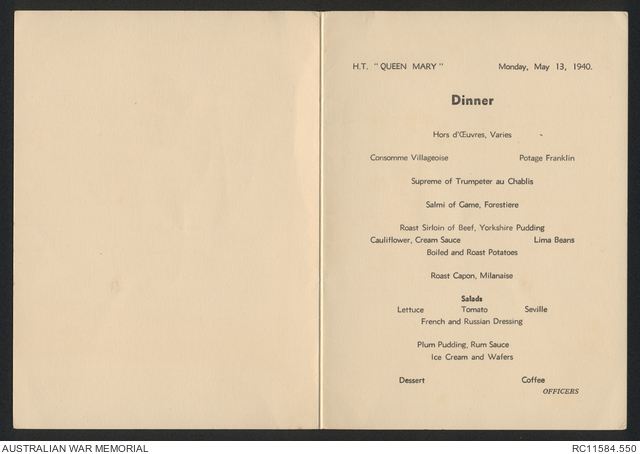 [Menu] H.T. Queen Mary | Australian War Memorial