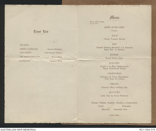 [Menu] The 1941 Melbourne Cub Dinner | Australian War Memorial