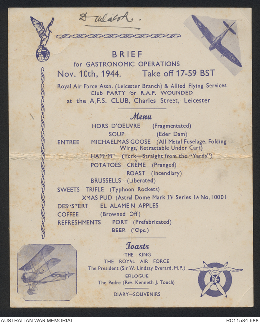 [Menu] Brief for Gastronomic Operations, 10 November 1944 | Australian ...