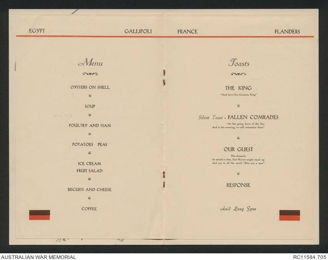 [Menu] Dinner tendered to Lt. Colonel A. E. Coates | Australian War ...