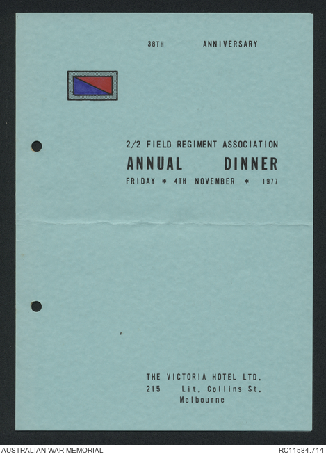 [Menu] 2/2 Field Regiment Association, 38th Anniversary Annual Dinner ...