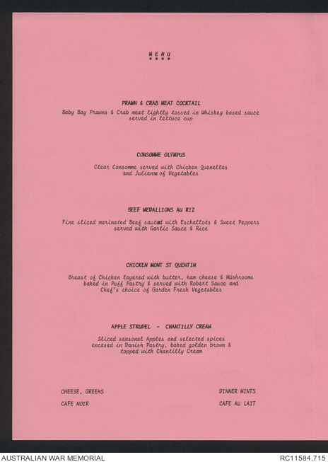 [Menu] Royal N.S.W. Regiment, Sergeants’ Mess. 1st/19th Battalion, The ...