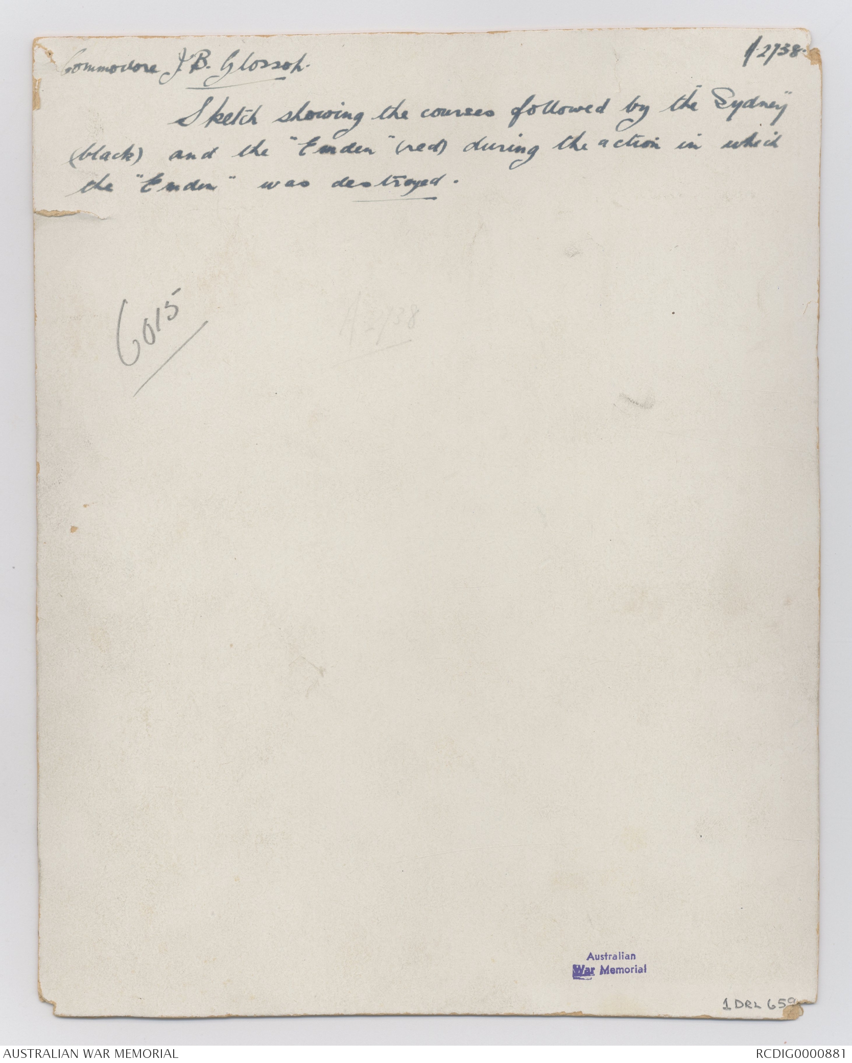 Sketch map of HMAS Sydney and SMS Emden encounter, c.1914-1918 ...