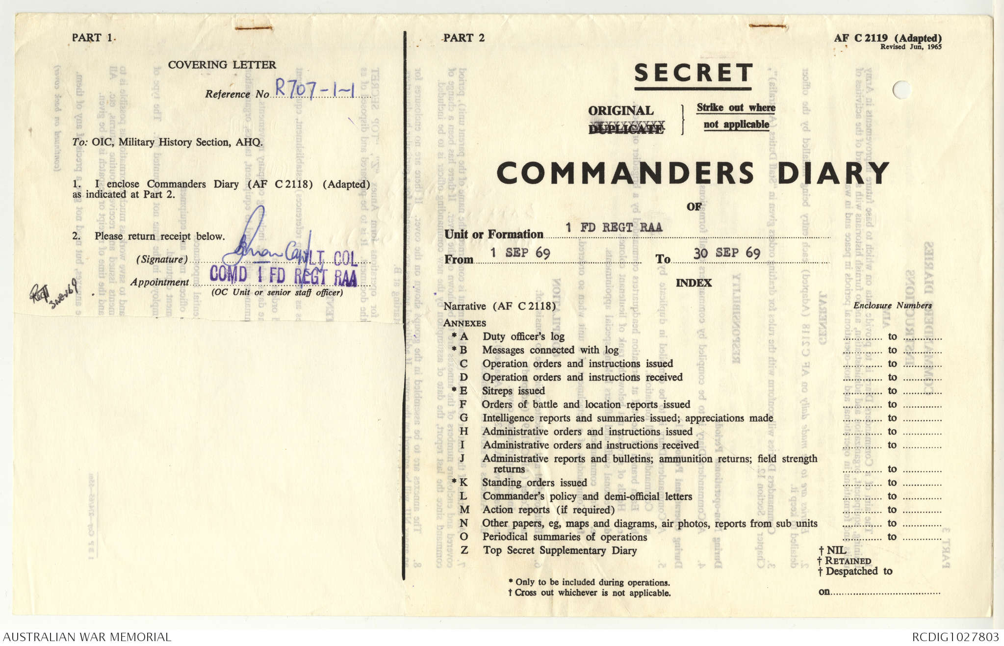 AWM95 3/6/18 - 1-30 September 1969, Narrative | Australian War Memorial