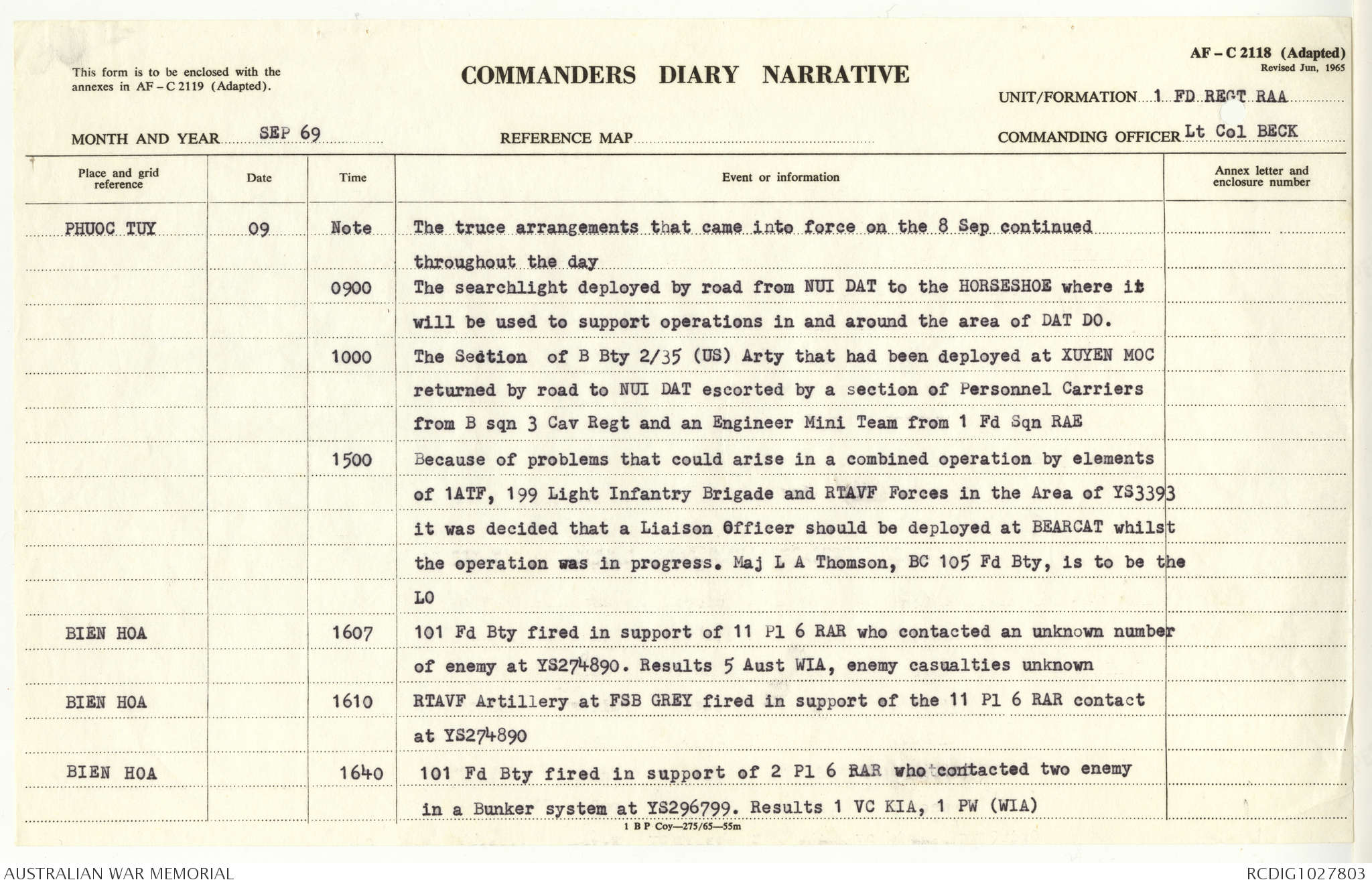 AWM95 3/6/18 - 1-30 September 1969, Narrative | Australian War Memorial