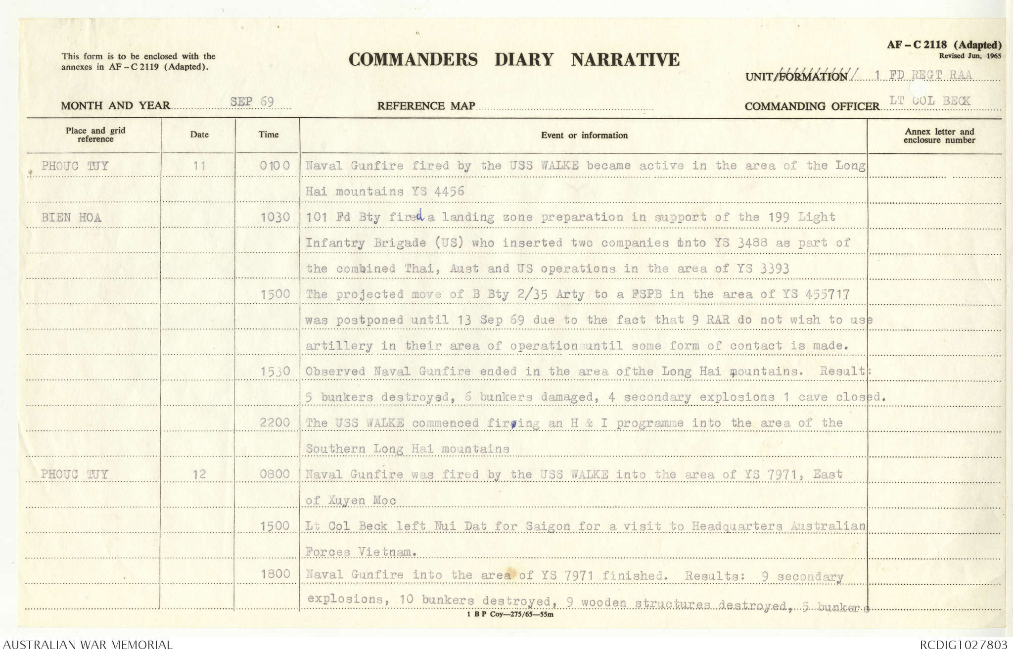 AWM95 3/6/18 - 1-30 September 1969, Narrative | Australian War Memorial