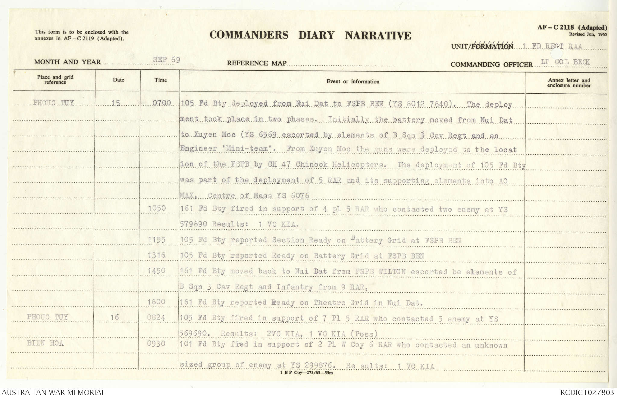 AWM95 3/6/18 - 1-30 September 1969, Narrative | Australian War Memorial