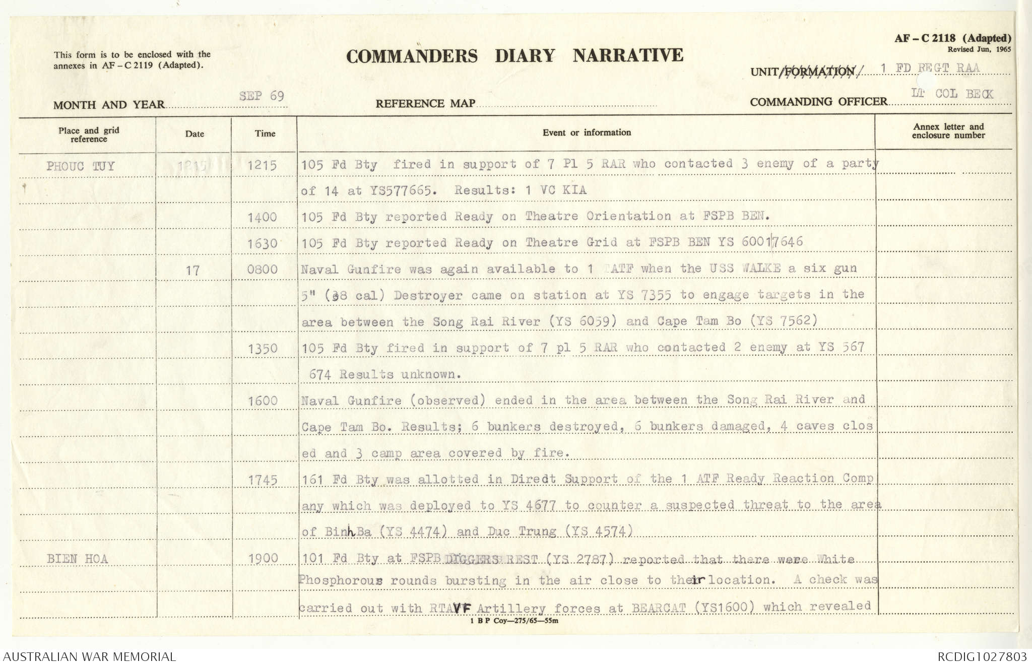 AWM95 3/6/18 - 1-30 September 1969, Narrative | Australian War Memorial
