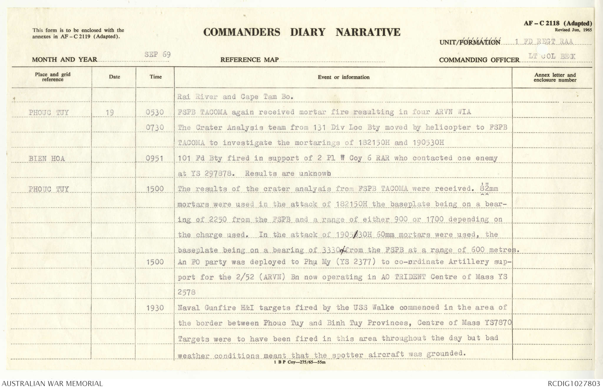 AWM95 3/6/18 - 1-30 September 1969, Narrative | Australian War Memorial