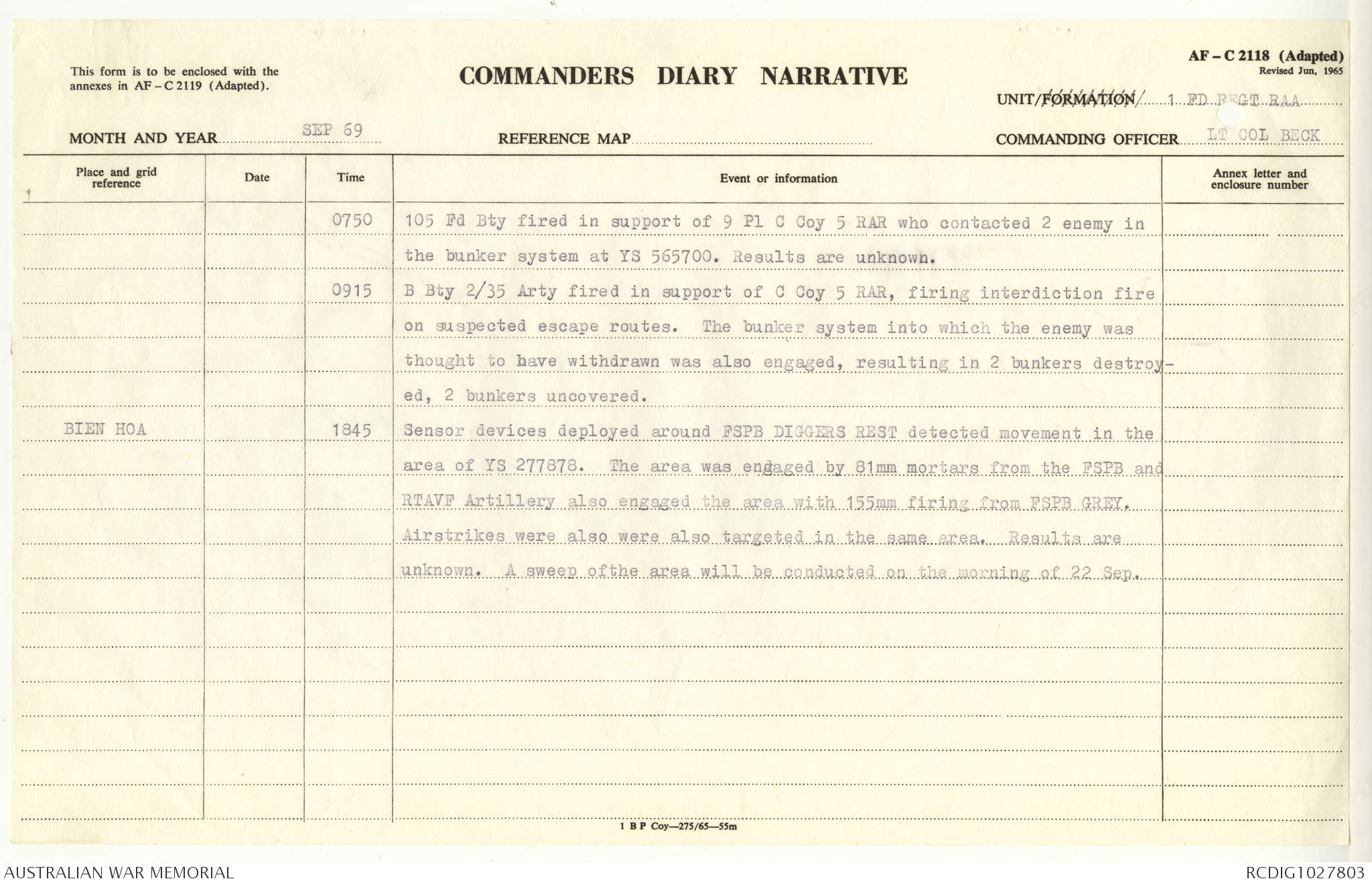 AWM95 3/6/18 - 1-30 September 1969, Narrative | Australian War Memorial