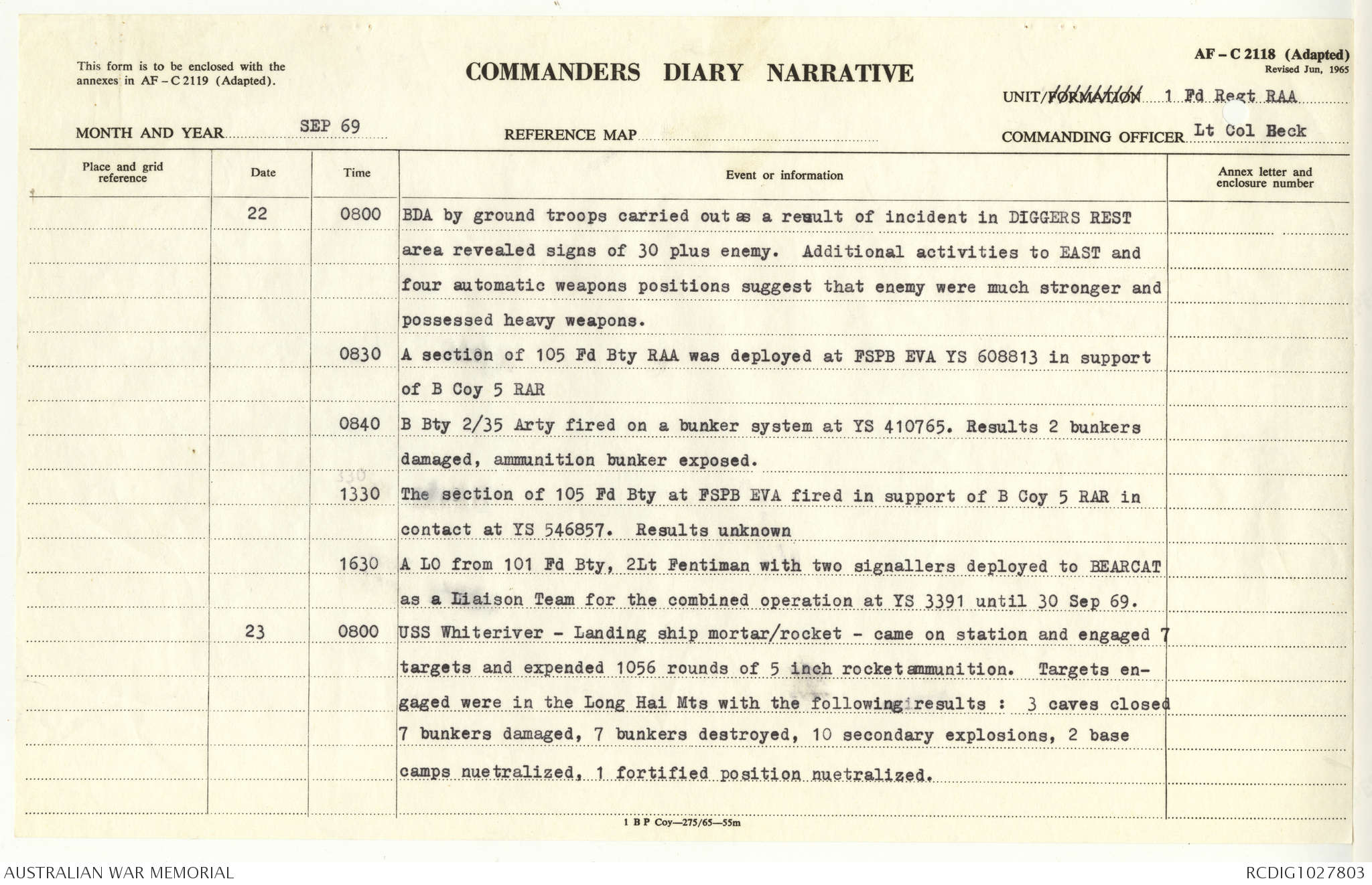 AWM95 3/6/18 - 1-30 September 1969, Narrative | Australian War Memorial