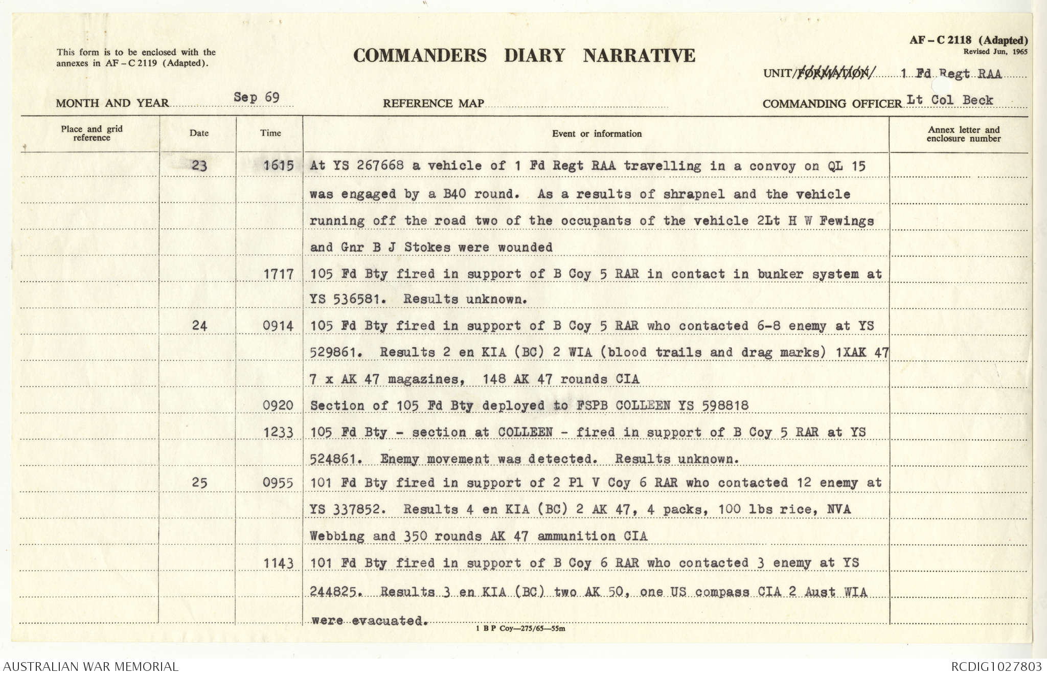 AWM95 3/6/18 - 1-30 September 1969, Narrative | Australian War Memorial