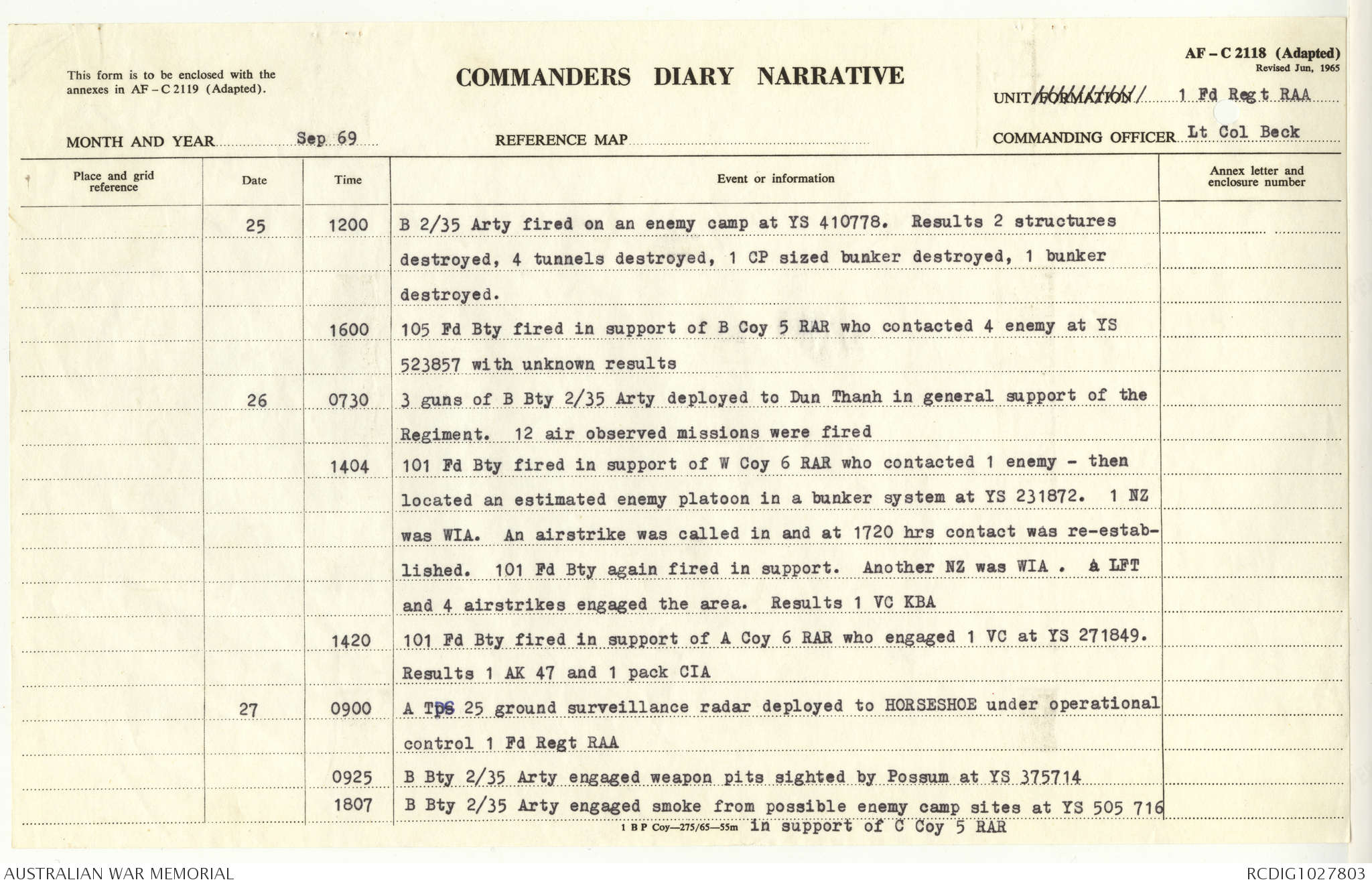 AWM95 3/6/18 - 1-30 September 1969, Narrative | Australian War Memorial