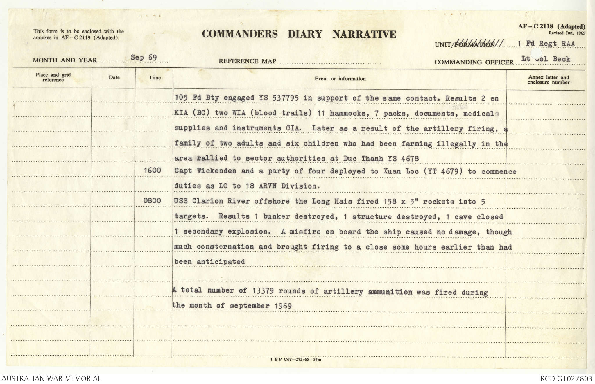AWM95 3/6/18 - 1-30 September 1969, Narrative | Australian War Memorial
