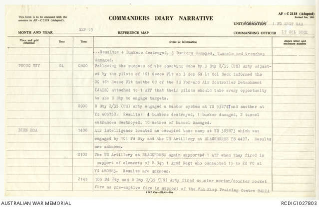 AWM95 3/6/18 - 1-30 September 1969, Narrative | Australian War Memorial
